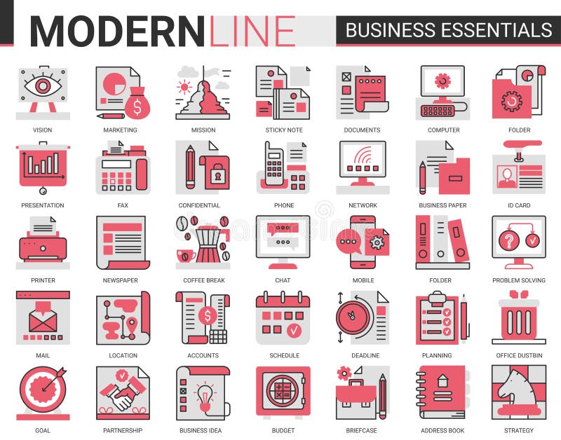 Business Complex Concept Flat Line Icon Vector Set with Outline ...