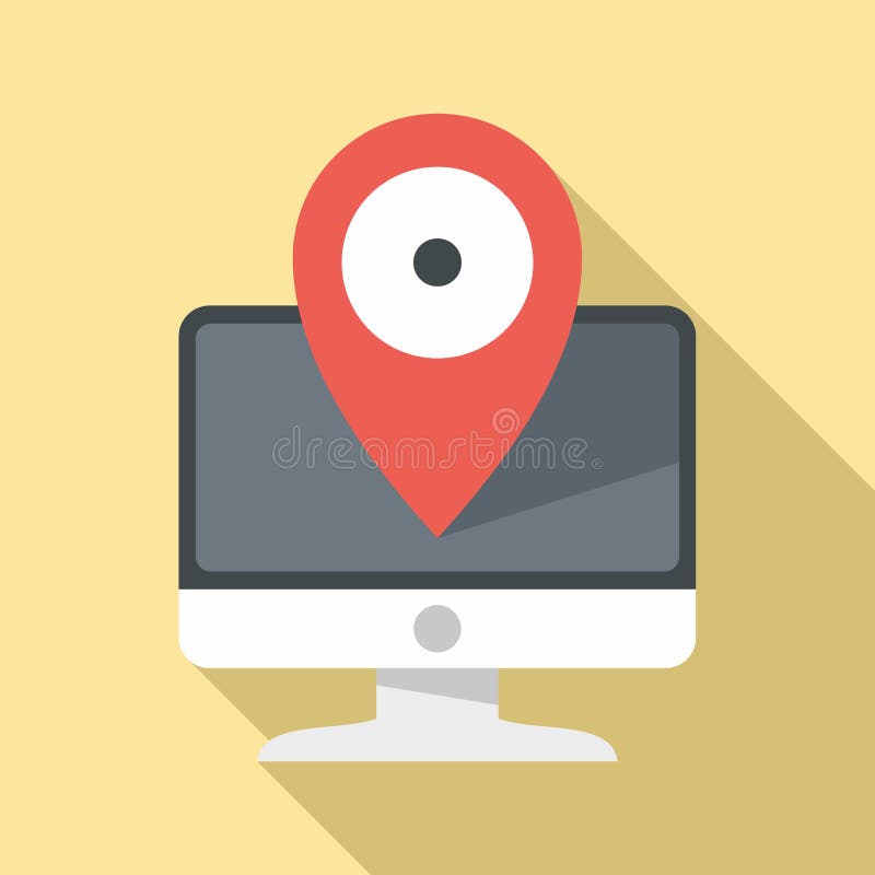 Business Computer Location Icon, Flat Style Stock Vector - Illustration ...