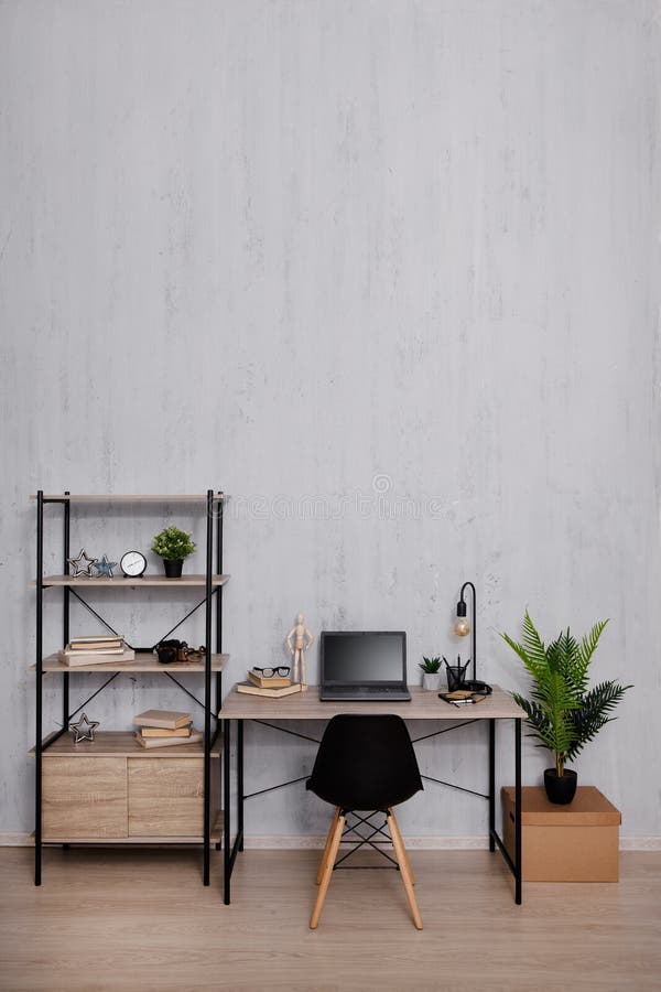 Business and Computers Concept - Room with Shelf and Table Stock Image ...