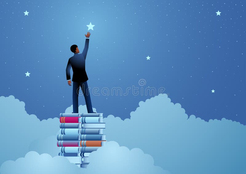 Business Concept of an Afro Man Reach Out for the Stars by Using Books ...