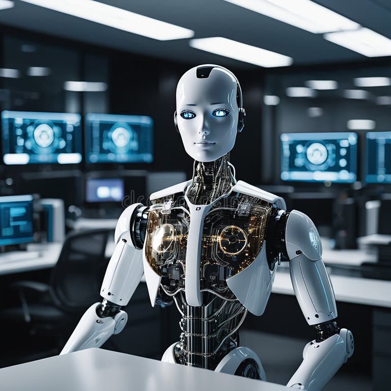 AI Robot in Taking Over Human Jobs in Office Stock Illustration ...