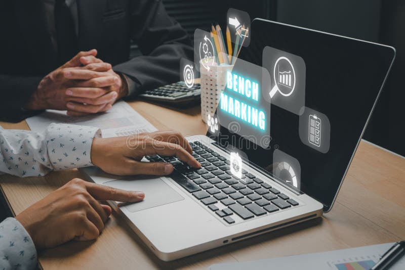 Business Concept of Benchmark, Business Person Team Working on Laptop ...