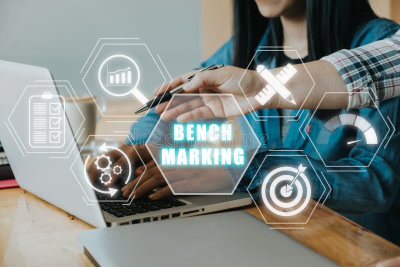 Business Concept of Benchmark, Business Person Team Working on Laptop ...