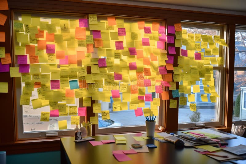 Bunch of Note Stickers on Wall. Generative AI Stock Illustration ...