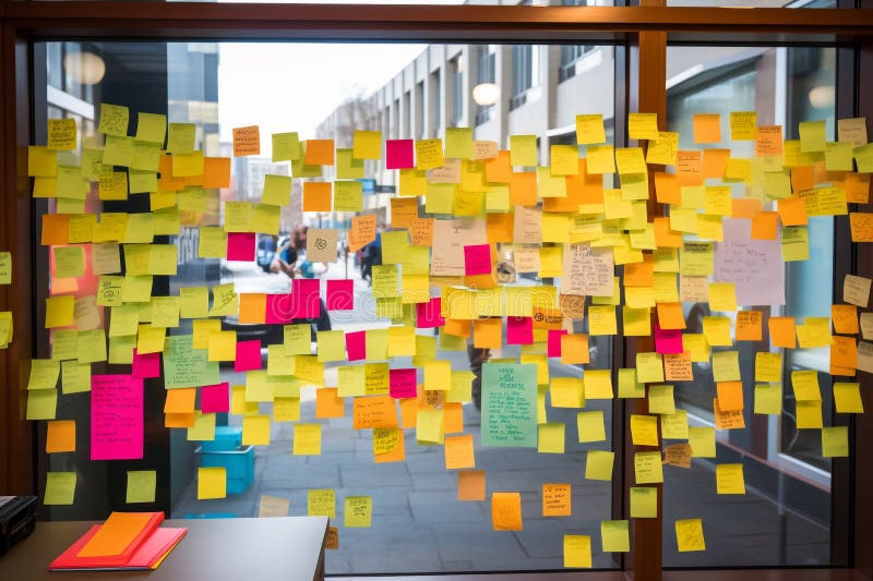 Bunch of Note Stickers on Wall. Generative AI Stock Illustration ...