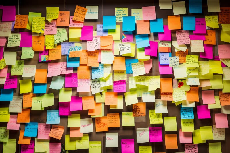 Bunch of Note Stickers on Wall. Generative AI Stock Illustration ...