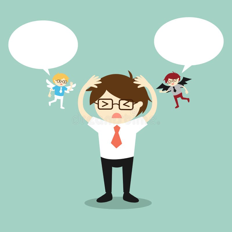 Business Concept, Businessman with Angel and Devil and Bubble Speech ...