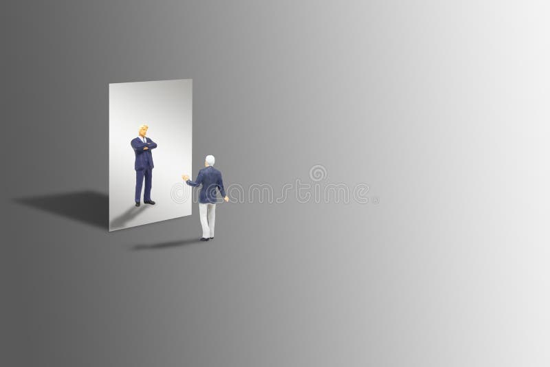 Businessman Standing in Front of Mirror and See Himself Smart ...