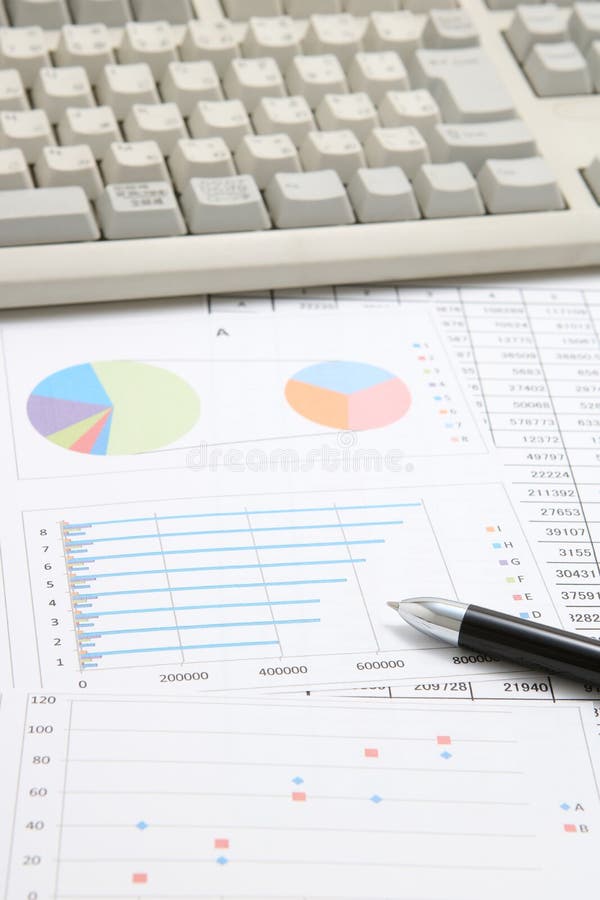 Business Concept. Charts, Diagrams, Tables with Computer Keyboard Stock ...