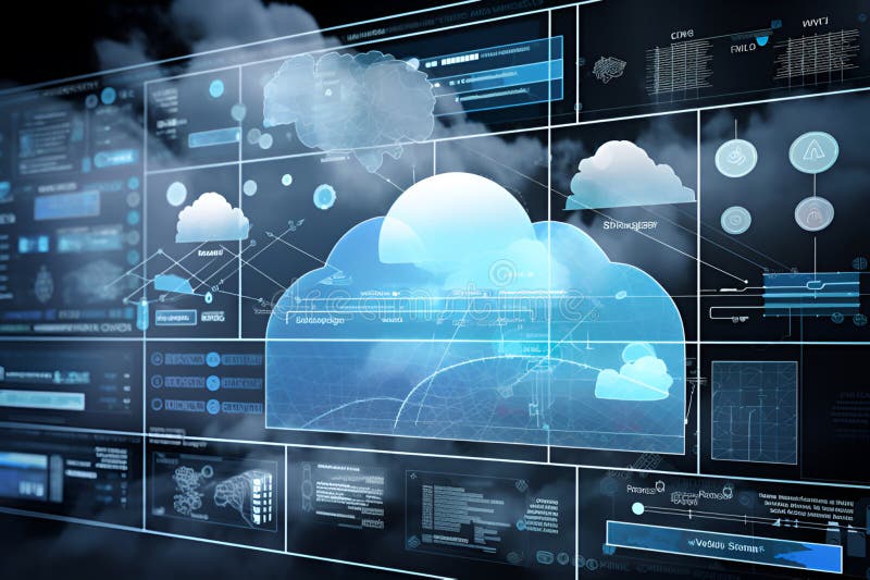 Business Concept, Cloud Information on Laptop , Virtual Screen ...