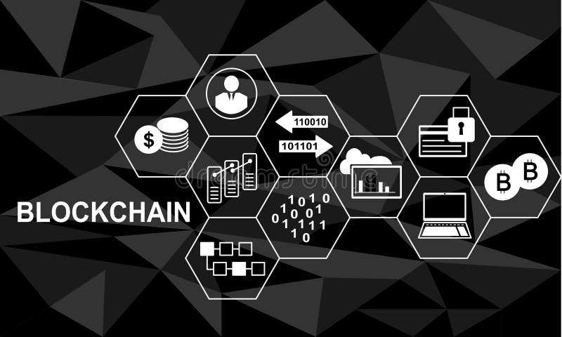 Vector Illustration of Blockchain Concept with Dark Low Poly Background ...