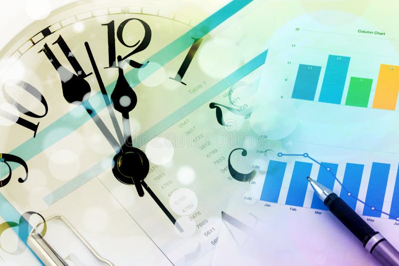 Business Concept, Financial Charts and Graphs with Clock, Time Stock ...