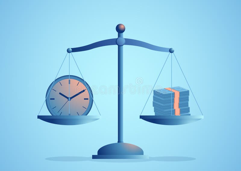 Business Concept Illustration of a Clock and Bank Notes on a Scale ...