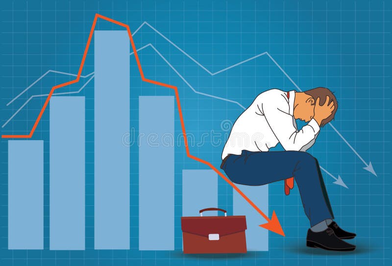 Business Concept Illustration. Sitting Sad Businessman. Falling Chart ...