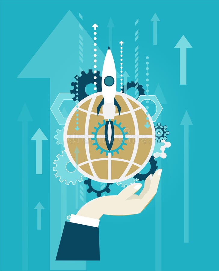 Business Concept Illustration with Starting Rocket, New Startup Concept ...
