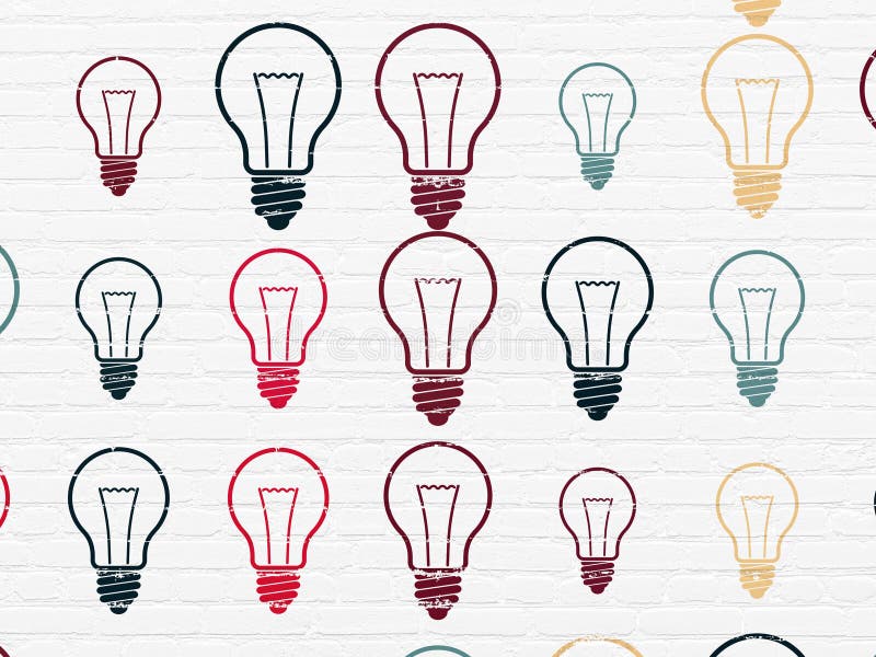 Business Concept: Light Bulb Icons on Wall Stock Illustration ...