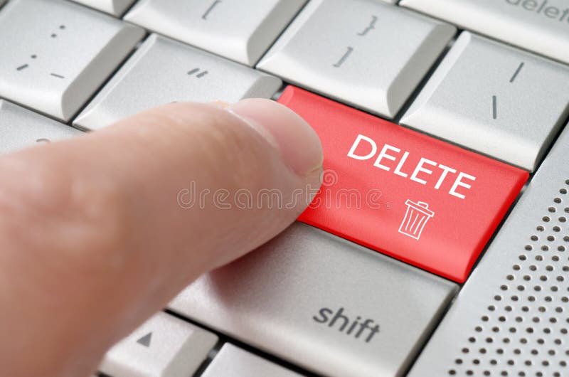 Business Concept Male Finger Pointing Delete Key Stock Photo - Image of ...