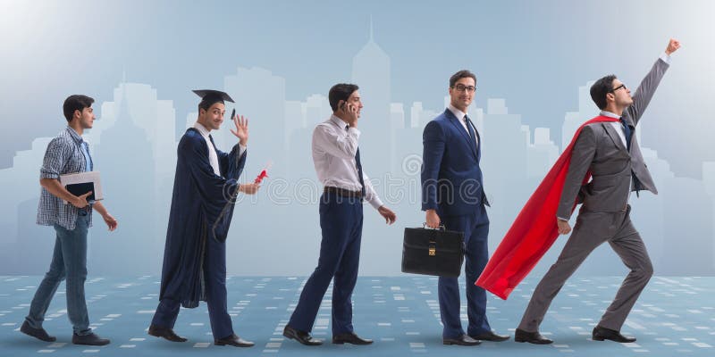 The Business Concept with Man Progressing through Stages Stock Photo ...