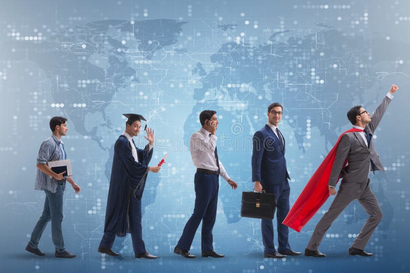 The Business Concept with Man Progressing through Stages Stock Image ...