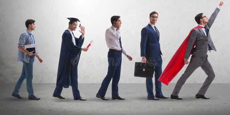 The Business Concept with Man Progressing through Stages Stock Image ...