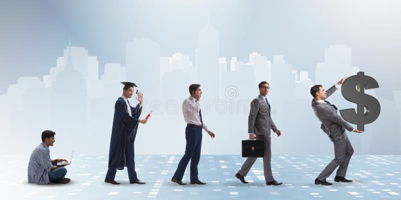 The Business Concept with Man Progressing through Stages Stock Photo ...