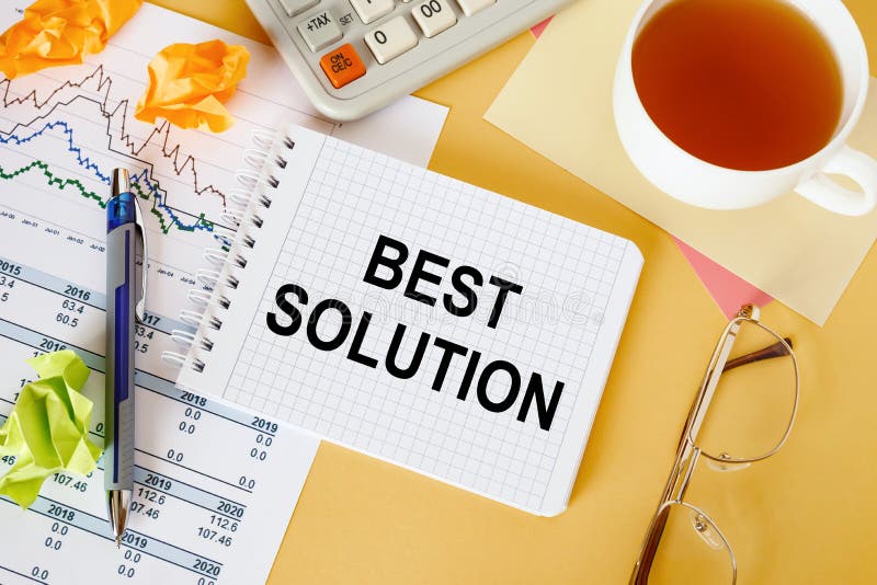 Business Concept - Notebook Writing BEST SOLUTION on Office Desk Stock ...