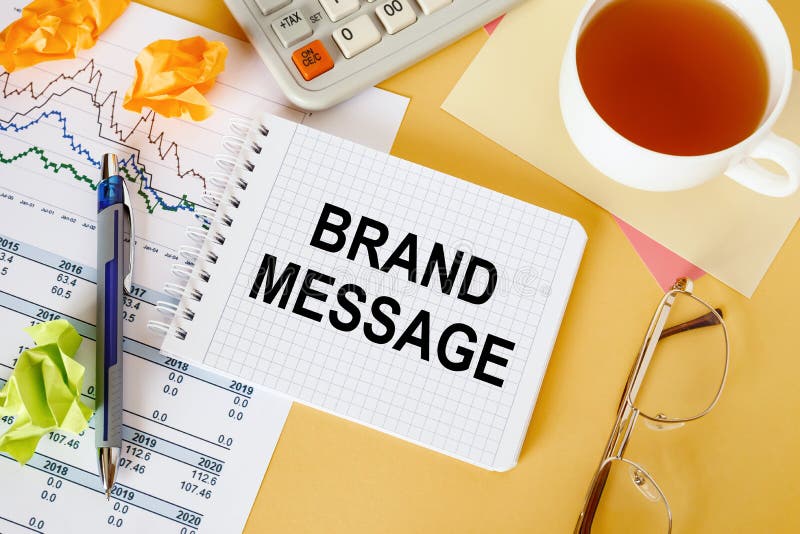 BRAND MESSAGE is Written on a Notepad Stock Photo - Image of maintain ...