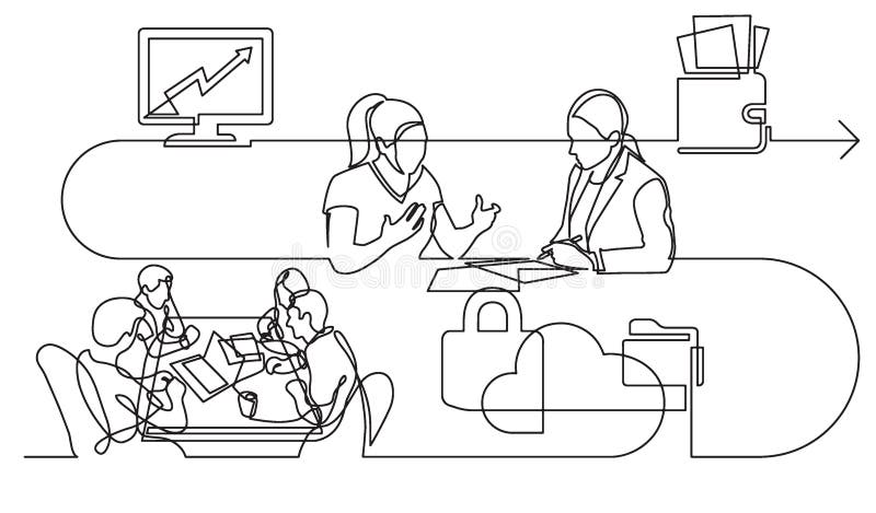 Business Concept One Line Drawing Illustration of Work Process Stock ...