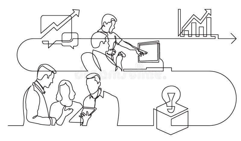 Business Concept One Line Drawing Illustration of Work Process Stock ...