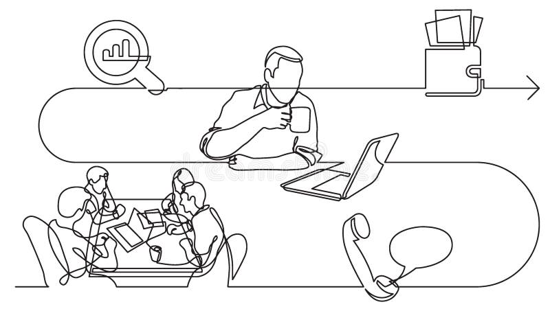 Business Concept One Line Drawing Illustration of Work Process Stock ...