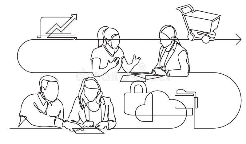 Business Concept One Line Drawing Illustration of Work Process Stock ...