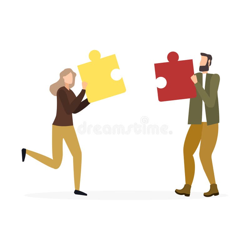 Business Concept People Connecting Puzzle Elements. Vector Illustration ...