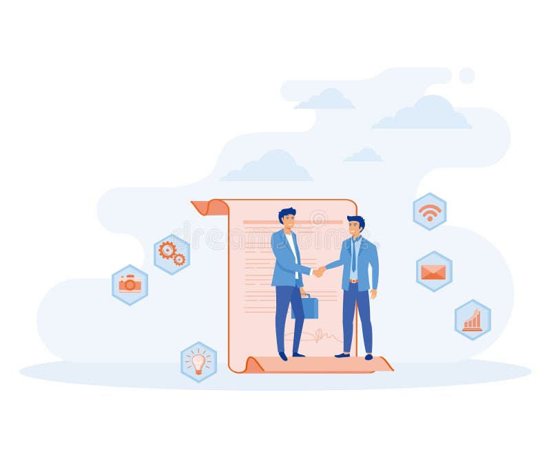 Business People Standing on a Signed Contract Agreement, Stock Vector ...