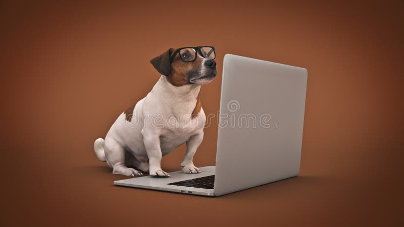 Business Concept Pet Dog Using Laptop Computer. Stock Illustration ...