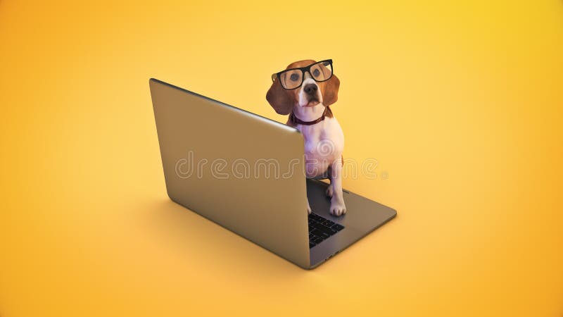 Business Concept Pet Dog Using Laptop Computer. Stock Illustration ...
