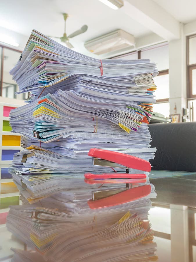 Pile Of Files In Folders On White Table Stock Image - Image of ...