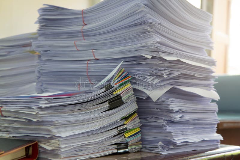 Business Concept, Pile of Unfinished Documents on Office Desk Stock ...
