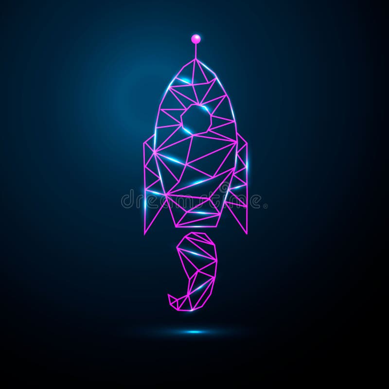 Business Concept,rocket Startup,bright Neon.isolated from Low Poly ...
