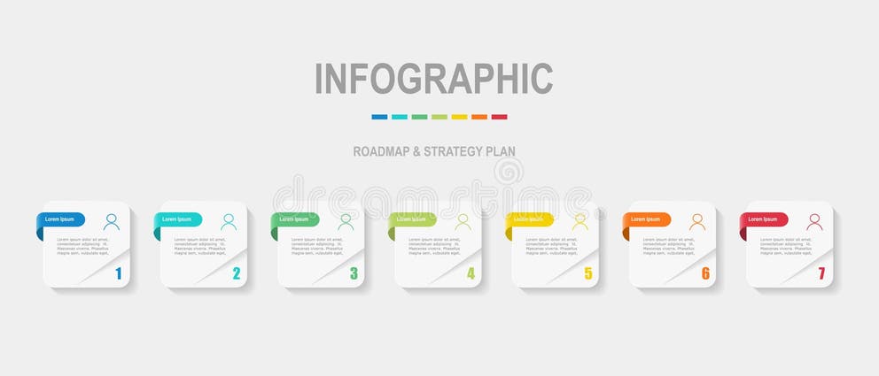 Business Concept with 7 Steps Infographics, Rectangle Shape with ...