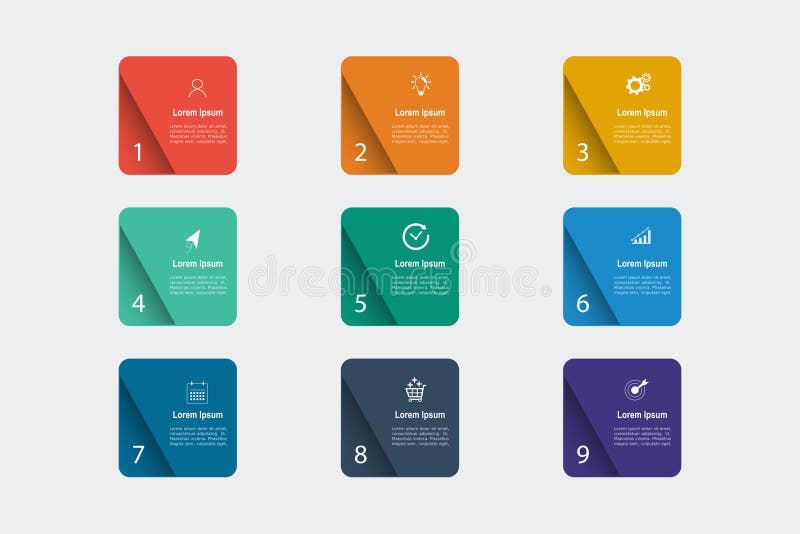 Business Concept, 9 Steps, Multicolor Rectangle ,design for Workflow ...