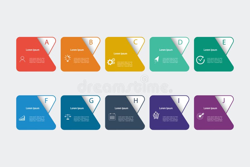 Business Concept , 10 Steps, Multicolor Shapes ,design for Workflow ...