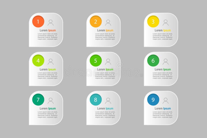 Business Concept of 9 Steps, Rectangle with Colorful Label ,design for ...