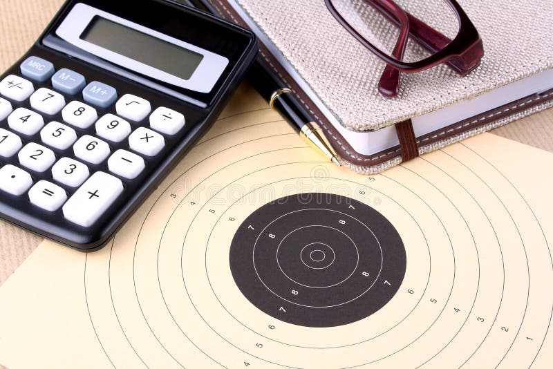 Target, Calculator, Pen, Notebook, Glasses - Setting Goals Stock Image ...