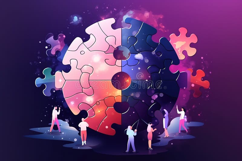 Business Concept Team Metaphor People Connecting Puzzle Elements in the ...