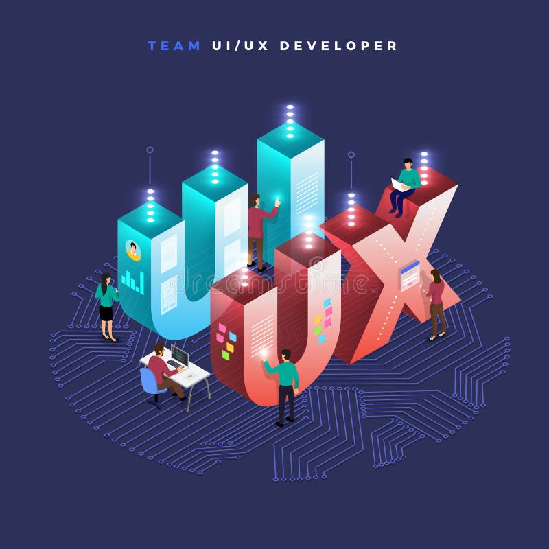Teamwork UI / UX Developer stock vector. Illustration of development ...