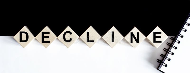 Business Concept Text on Wood Block DECLINE on the Black and White ...