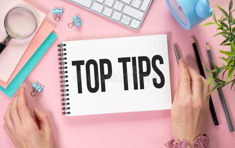 Business Concept - Top View Notebook Writing TOP TIPS. Stock Image ...