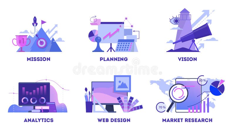 Business Concept Web Banner Set. Mission and Plan Stock Vector ...