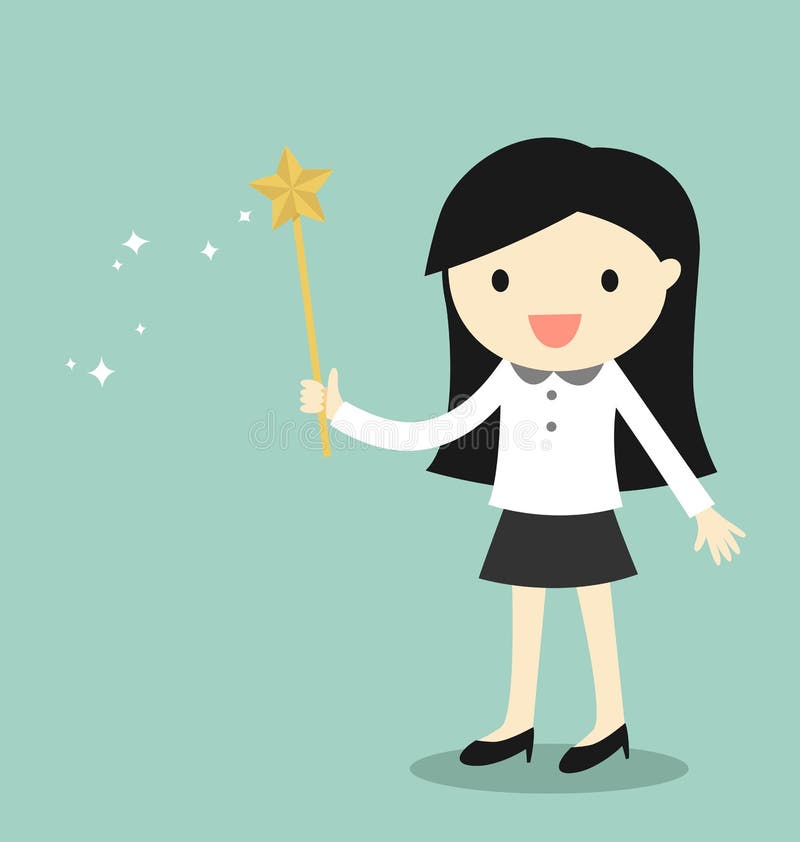 Business Concept, Business Woman Holding Magic Wand. Stock Vector ...