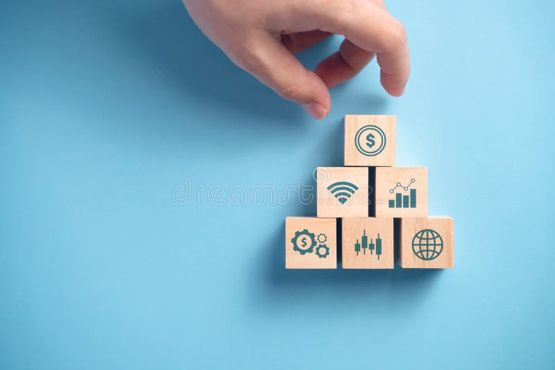 Business Concept, Wooden Block Stack with Icon Stock Photo - Image of ...